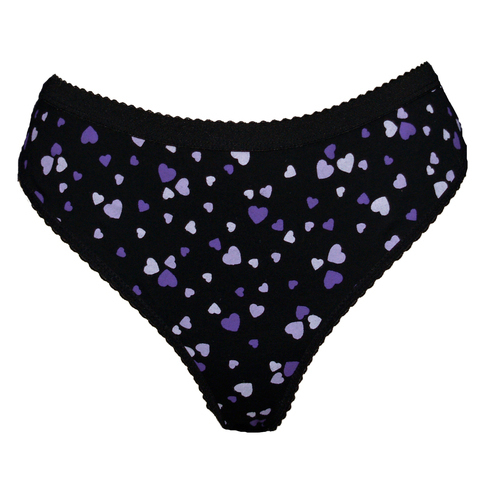 Ladies Inco-Elite Printed High Leg Brief - Black with Purple Hearts ...