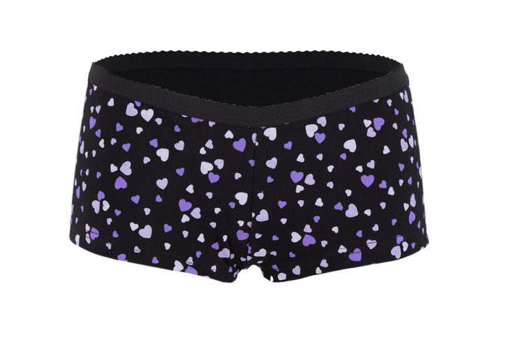 Ladies Inco-Elite Printed Shortie Brief- Black with Purple Hearts (4015BP)